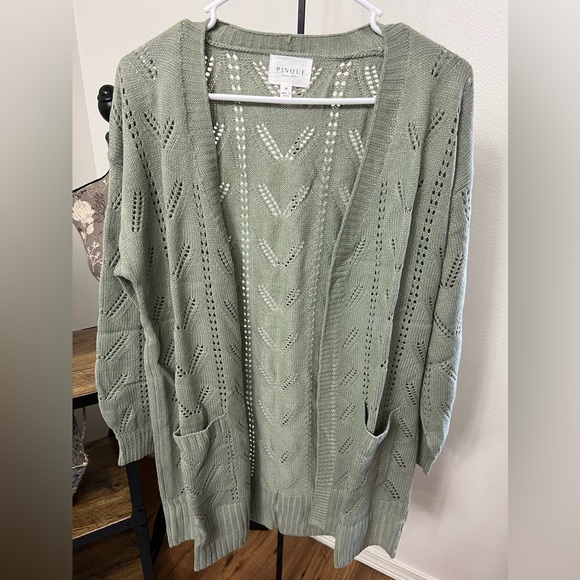 PINQUE | Sweaters | Sage Green Openfront Cardigan With Textured Knit ...